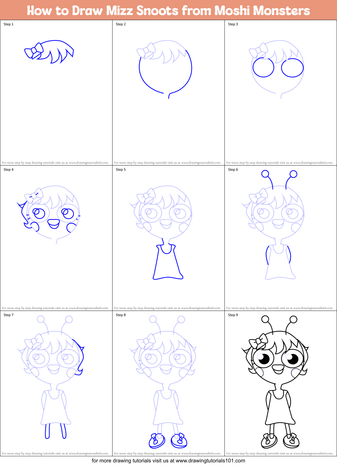 How to Draw Mizz Snoots from Moshi Monsters (Moshi Monsters) Step by ...
